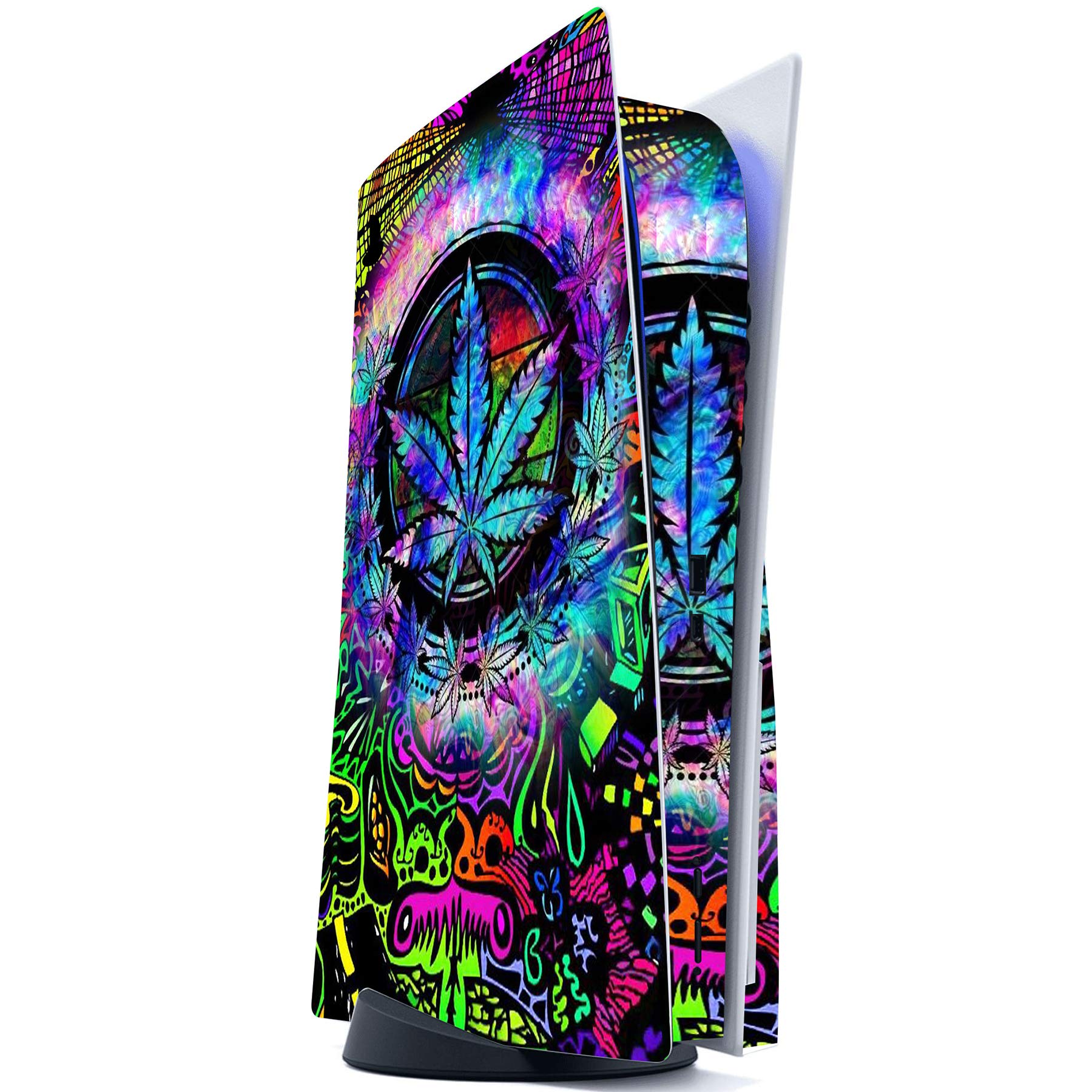 PlayVital Psychedelic Leaf Full Set Skin Decal for ps5 Console Disc Edition, Sticker Vinyl Decal Cover for ps5 Controller & Charging Station & Headset & Media Remote
