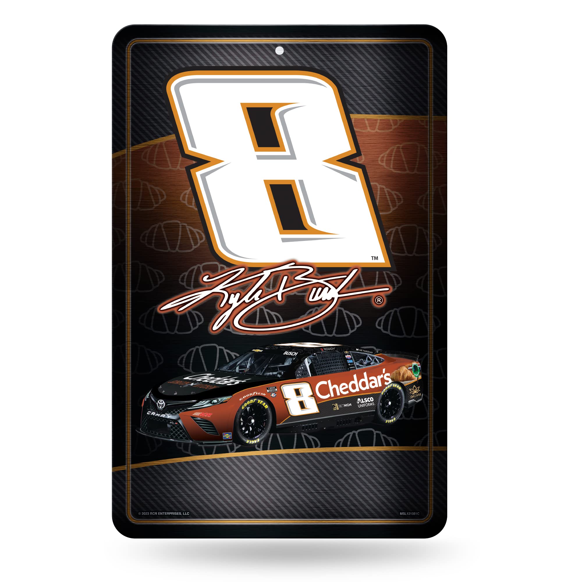 Rico Industries NASCAR Kyle Busch #18 Cheddar's Kitchen Large Metal Sign 11" x 17" Large Metal Home Décor Sign