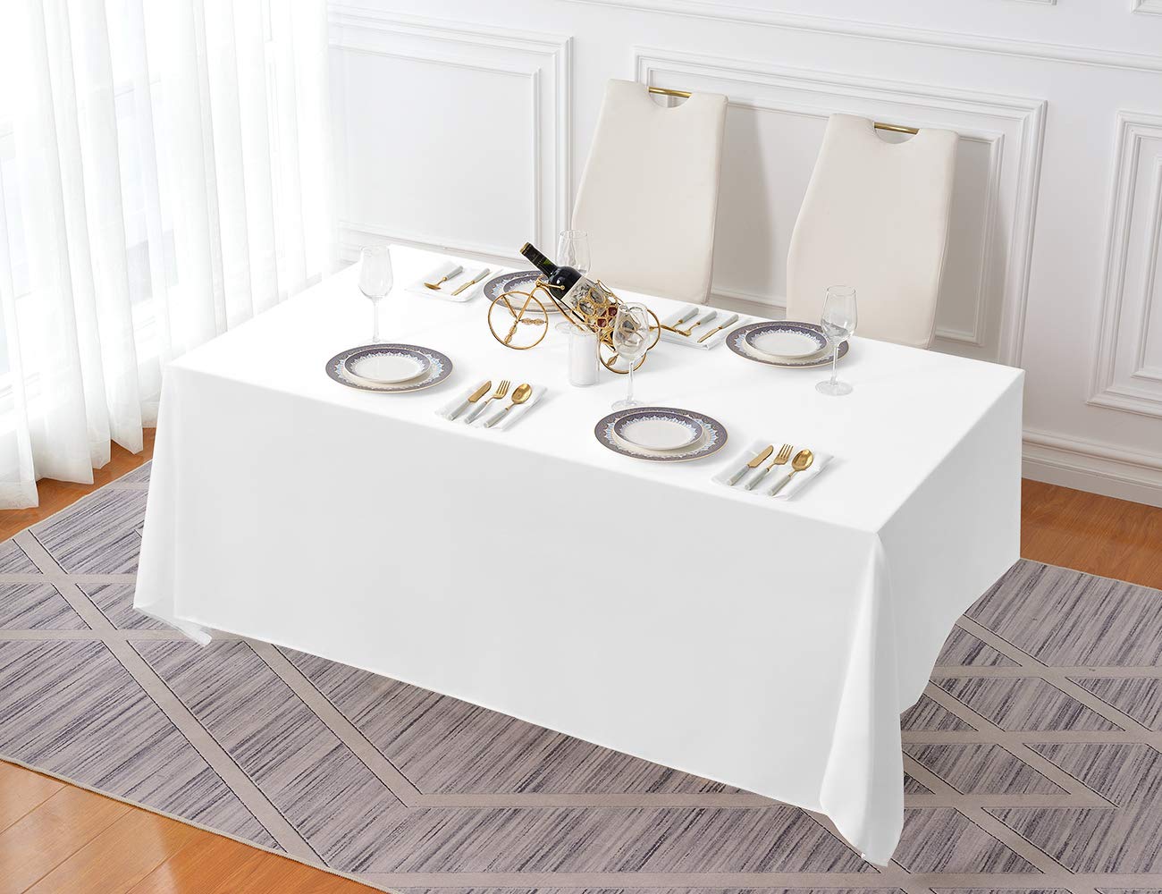 Surmente Tablecloth 90 x 132-Inch Rectangular Polyester Table Cloth for Weddings, Banquets, or Restaurants (White,10 Pack) ………