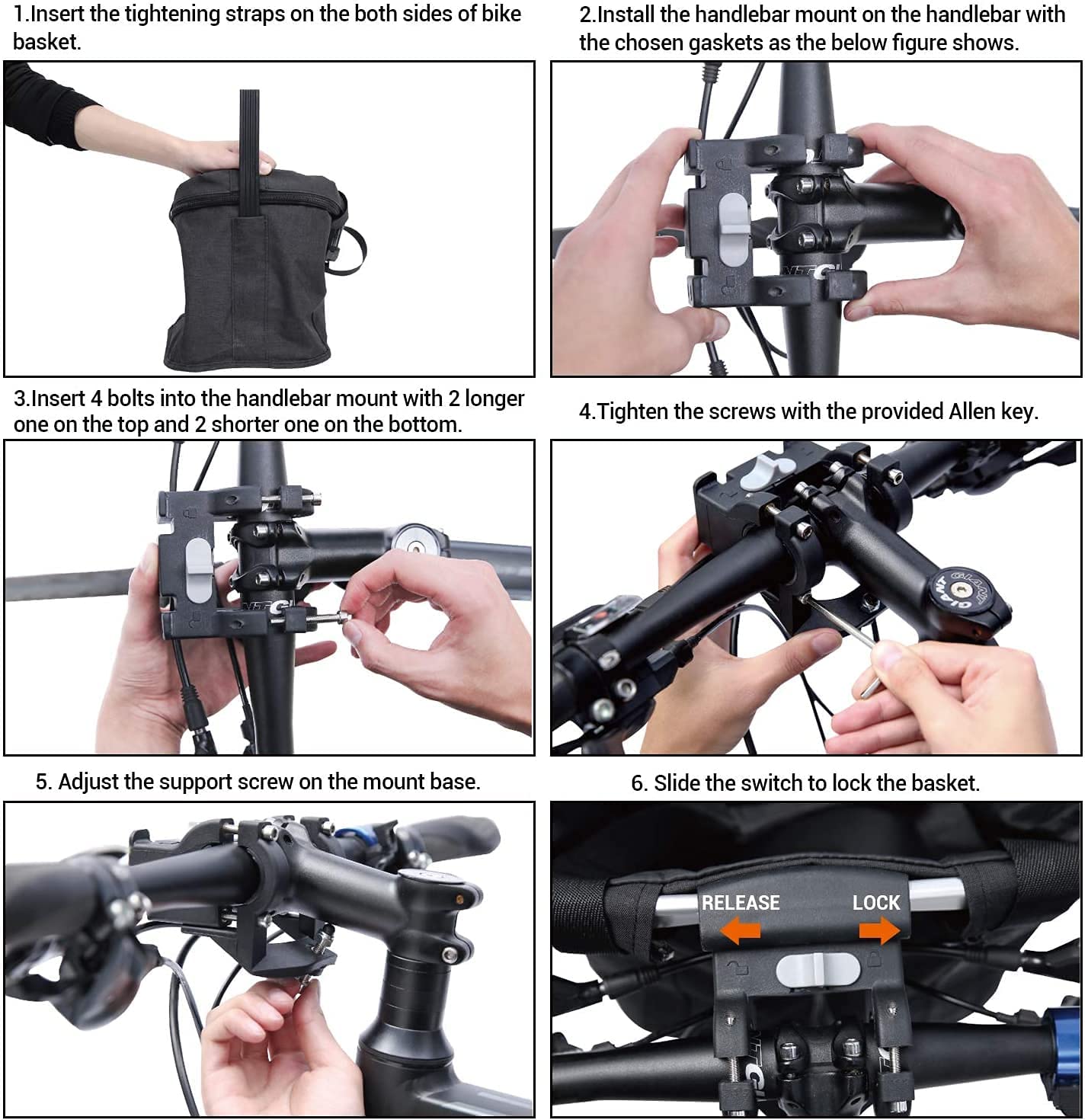 Sportneer Bike Basket Front Handlebar - Quick Release Bicycle Basket Multi-Purpose Detachable Small Pet Carrier Easy Install Bike Basket for Commuting Shopping Camping, Max.Bearing: 11lbs