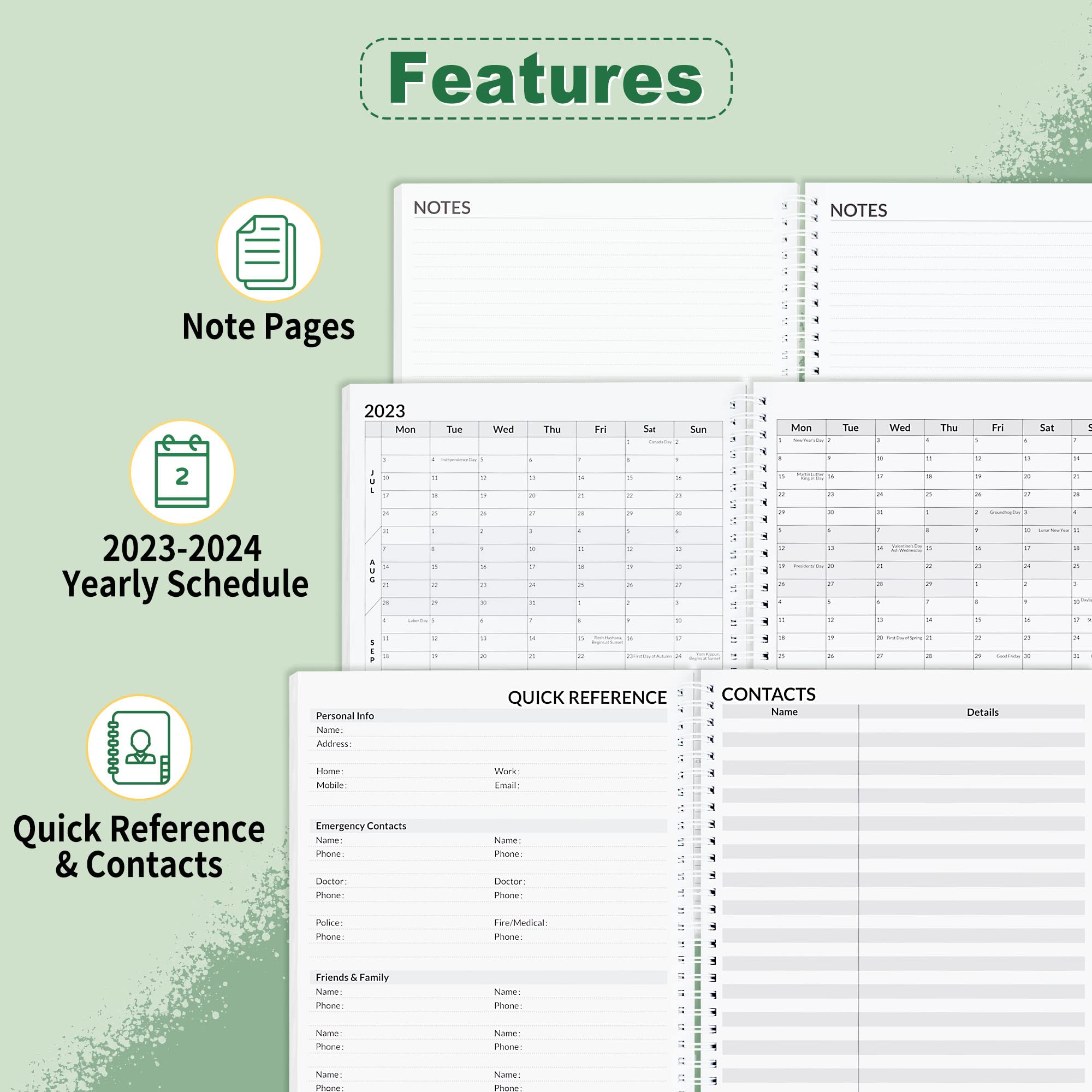 SUNEE 2023-2024 Appointment Book - Weekly Monthly Planner from May 2023 - June 2024 (8.5"x11", Gilded Greenery)