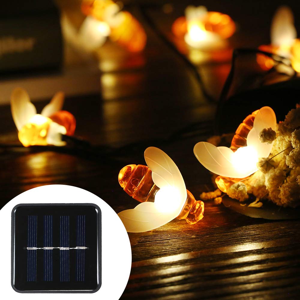 Solar String Lights 19.7ft 30 LED Rope Light Cute Bees 8 Modes Warm White for Party Garden Home Festival Decoration