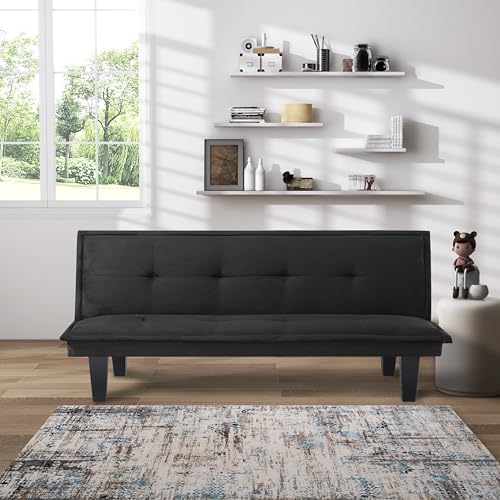 Penifun Sofa Bed, Sleeper Futon, Memory Foam Couch Convertible Loveseat for Compact Living Spaces Offices Apartments Dorm Bonus Room, Black