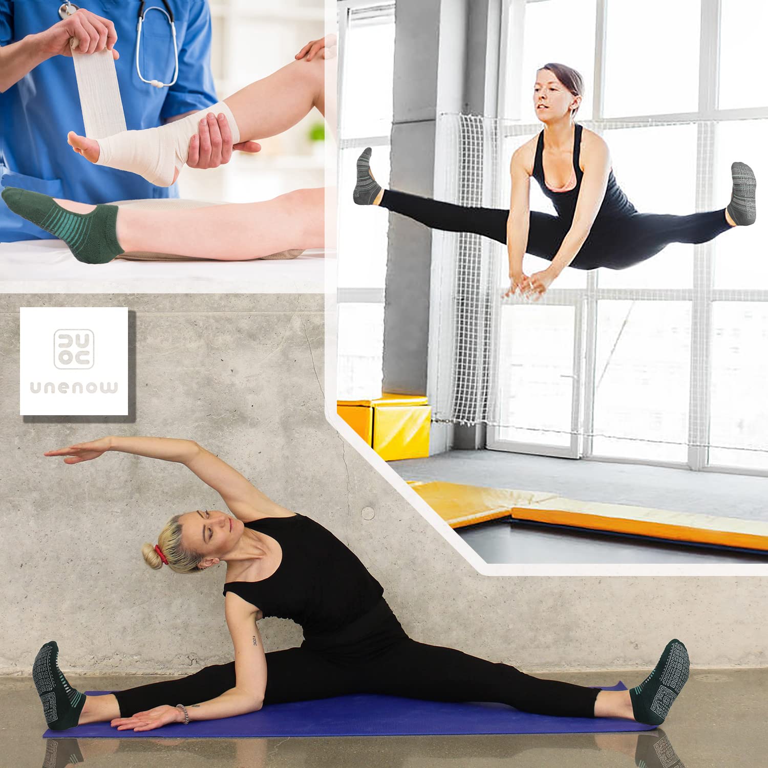 unenow Non Slip Grip Yoga Socks for Women with Cushion for Pilates, Barre, Home