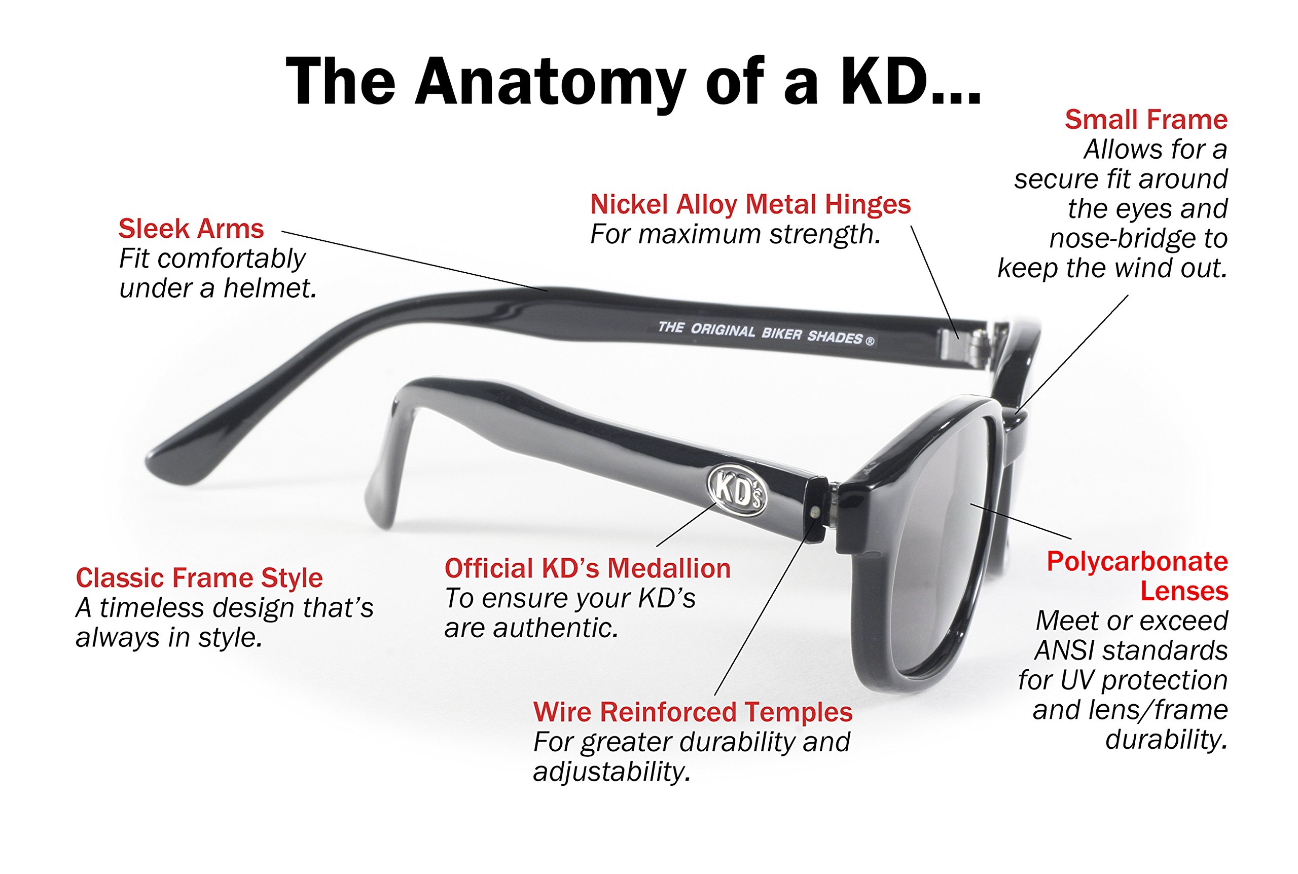 Pacific Coast Original KD's Polarized Biker Sunglasses (Black Frame/Dark Grey Lens)