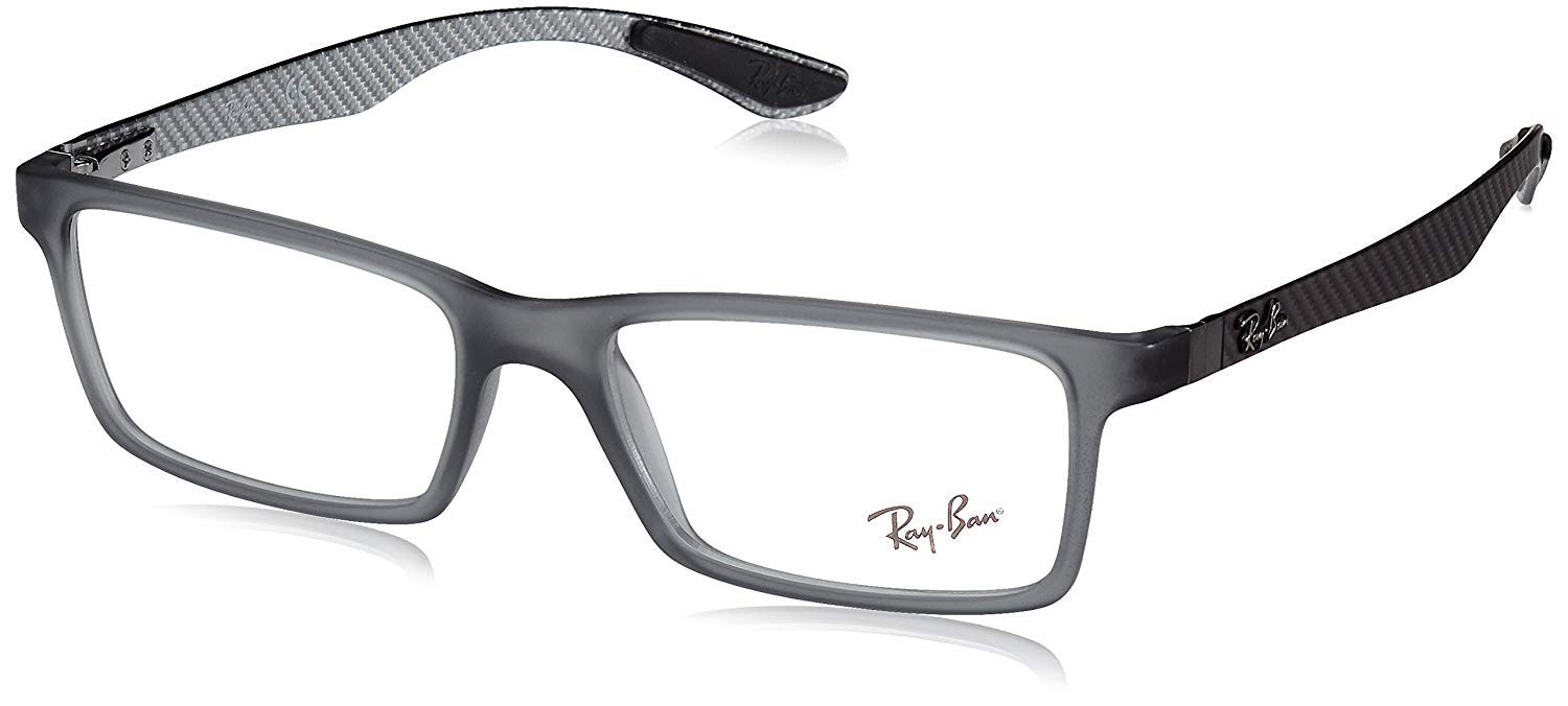 Ray-Ban RX8901 Rectangular Prescription Eyeglass Frames, Demi Gloss Grey/Demo Lens, 53 mm