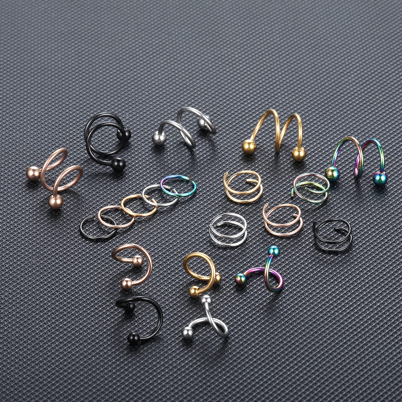Xpircn 20PCS Nose Rings Hoop 16G 20G Twist Nose Piercing Set Double Nose Hoop Piercing Jewelry Mix Styles