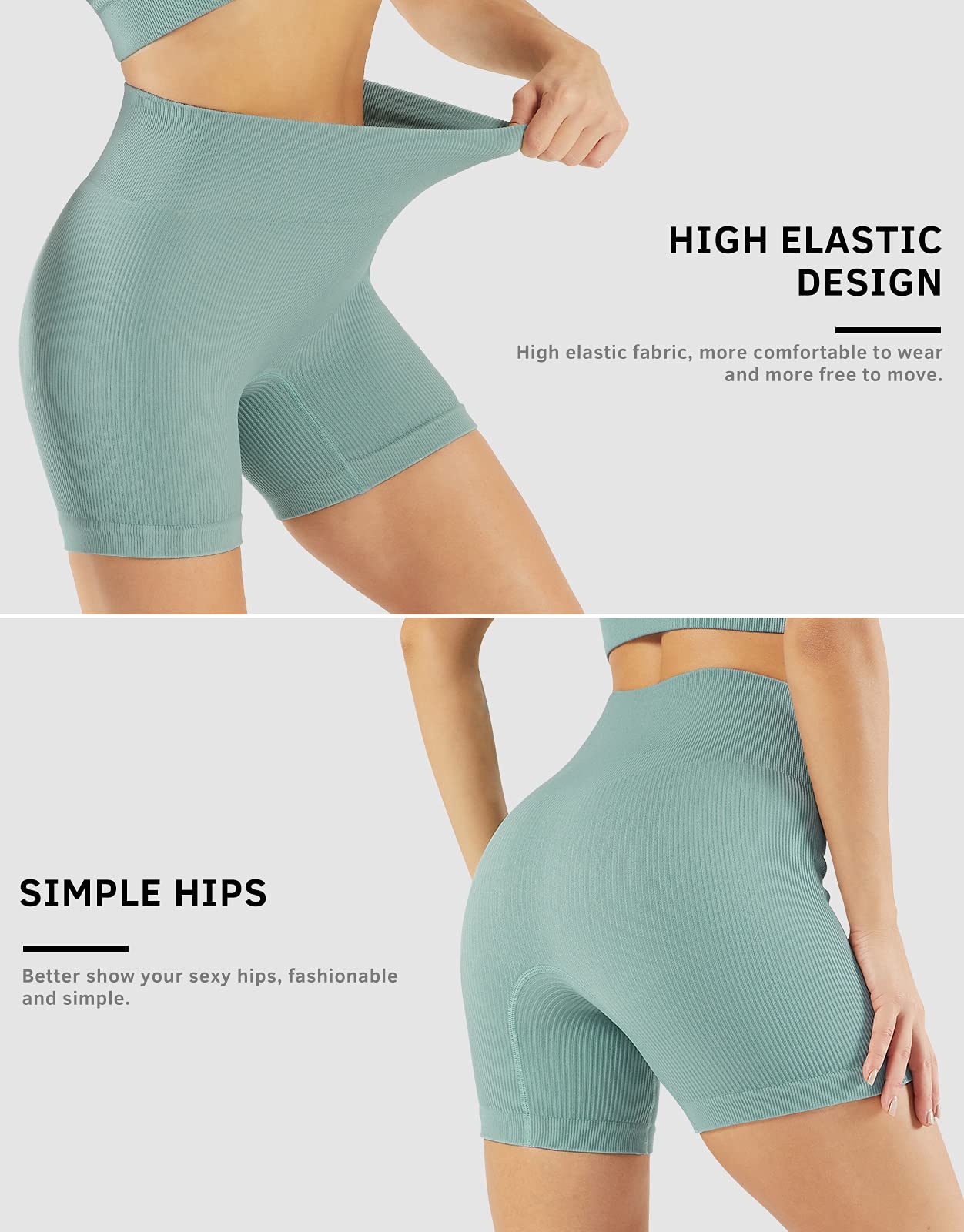 Women’s Workout Running Shorts High Waist Tummy Control Athletic Gym Yoga Lounge Shorts (N08S-HeiBaiLan)