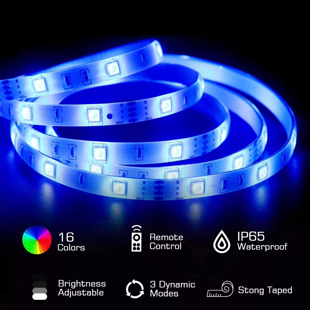 Suyoo LED Strip Light Kit 16.4ft/5m 240LED Flexible Color Changing RF Remote Led Lights Strips 5050 RGB Rope Light with 44 Key Controller 12V3A Power Supply