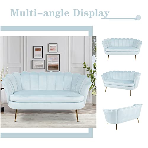 QHITTY Velvet Loveseat, 58'' Velvet Sofa Accent Couch Settee Upholstered Chair, 2 Seater Small Loveseat for Small Spaces, Living Room (Light Blue)