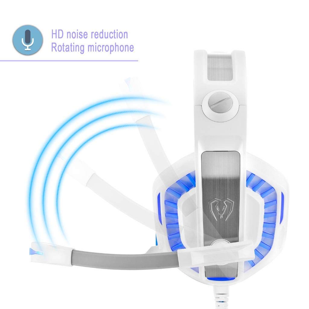 SVYHUOK White Gaming Headset for PC PS4 with Mic. Over-Ear Headphones for Laptop Games with Noise Cancelling Stereo 53mm Driver Memory Earmuffs Volume Control Gift for Kids