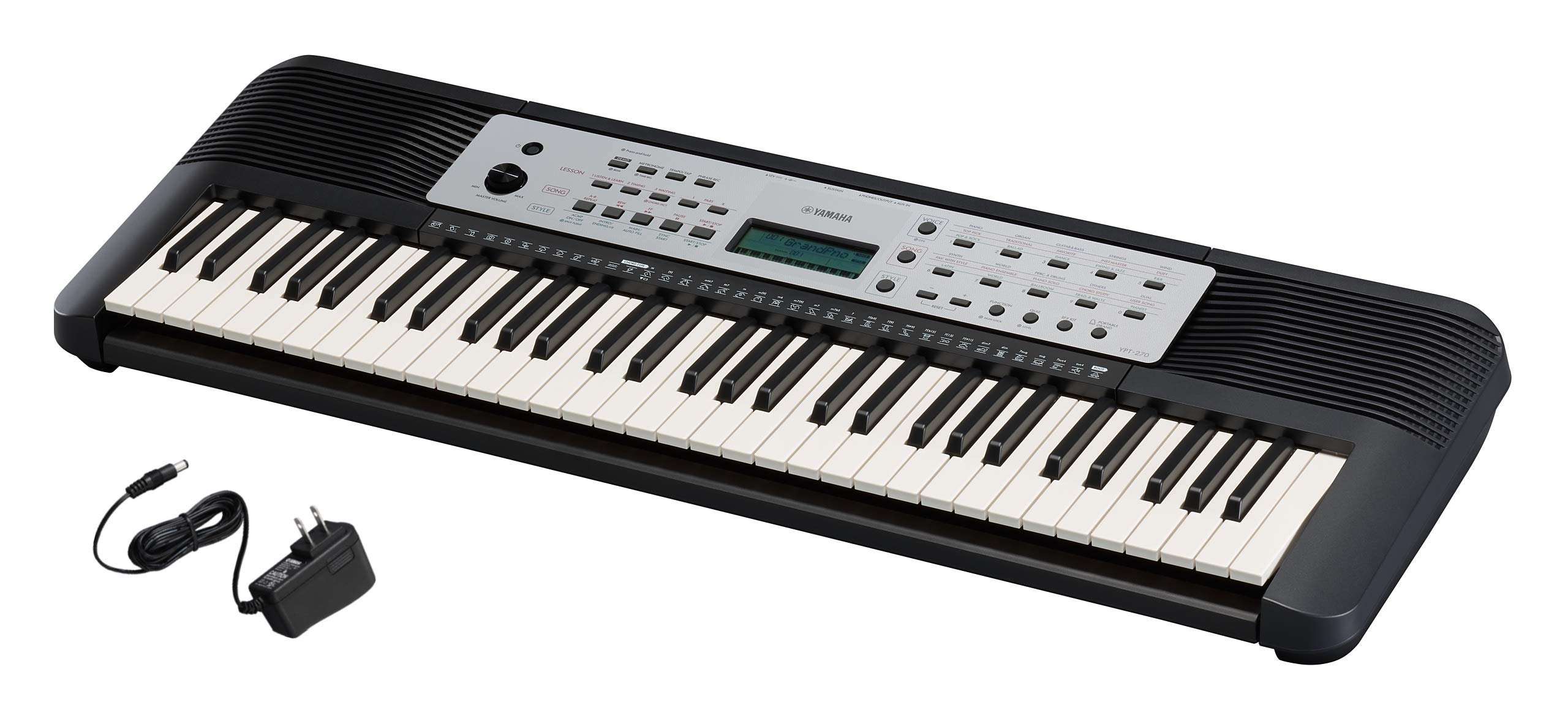 Yamaha YPT270 61-Key Portable Keyboard With Power Adapter (Amazon-Exclusive),Black and Yamaha OEM PKBX2 Double-Braced Adjustable X-Style Keyboard Stand