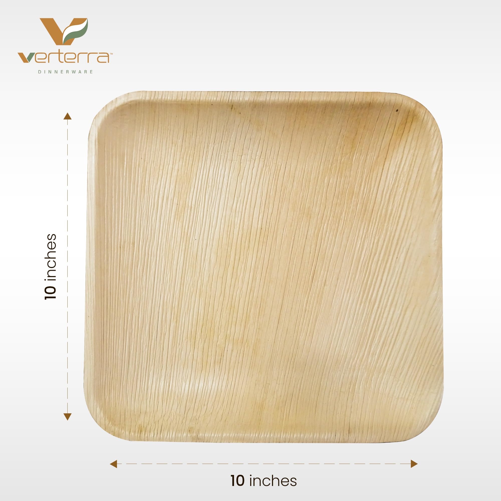 VerTerra Palm leaf plates - 10 inch square, 300 pack β Like Bamboo plates, Disposable and Eco-friendly dinnerware in bulk for Events, Parties, Weddings