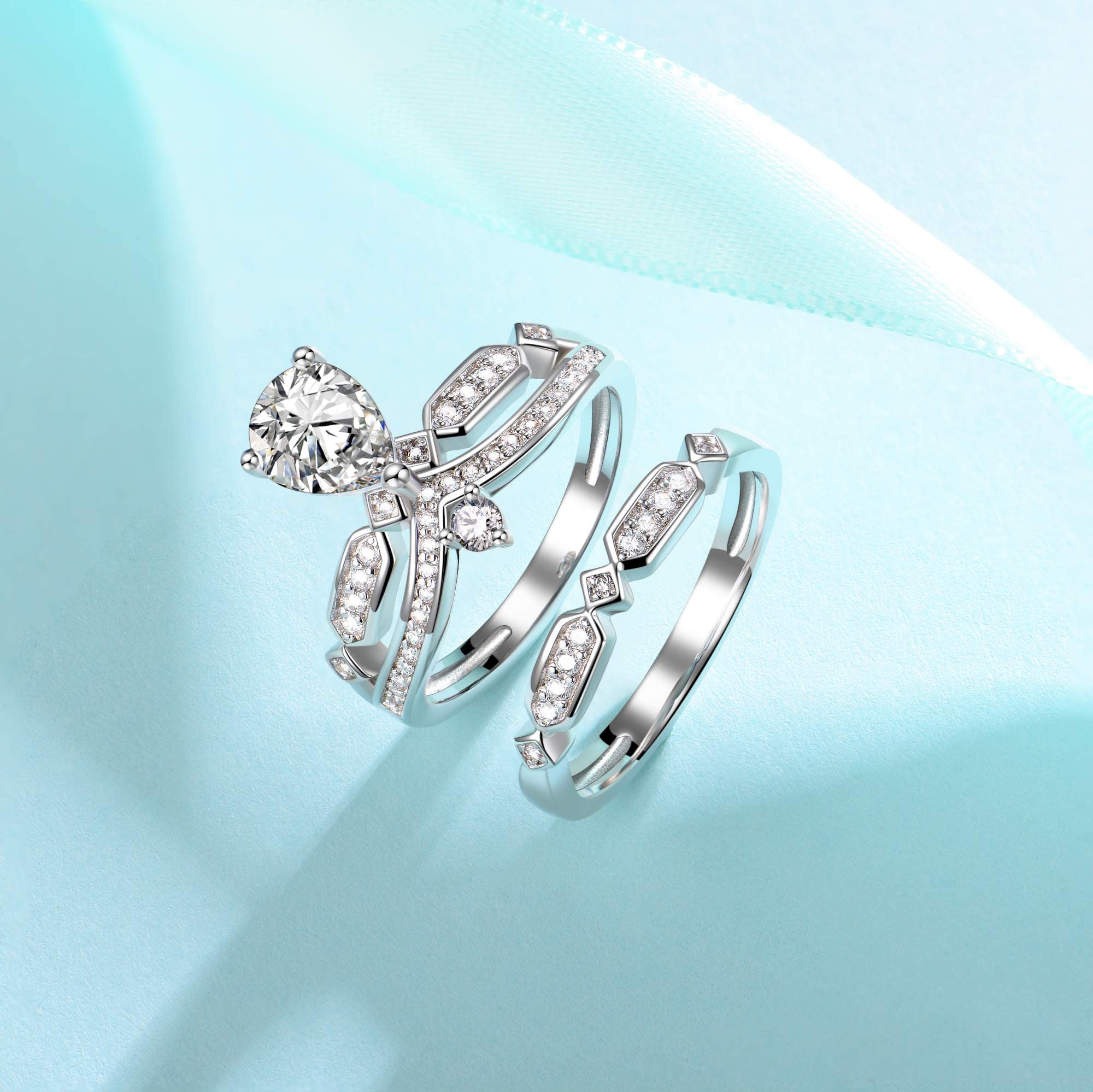 SUPRAONE 925 Sterling Silver Bridal Sets Engagement Rings for Women Cubic Zirconia Wedding Promise Rings for Bride Size 5-11