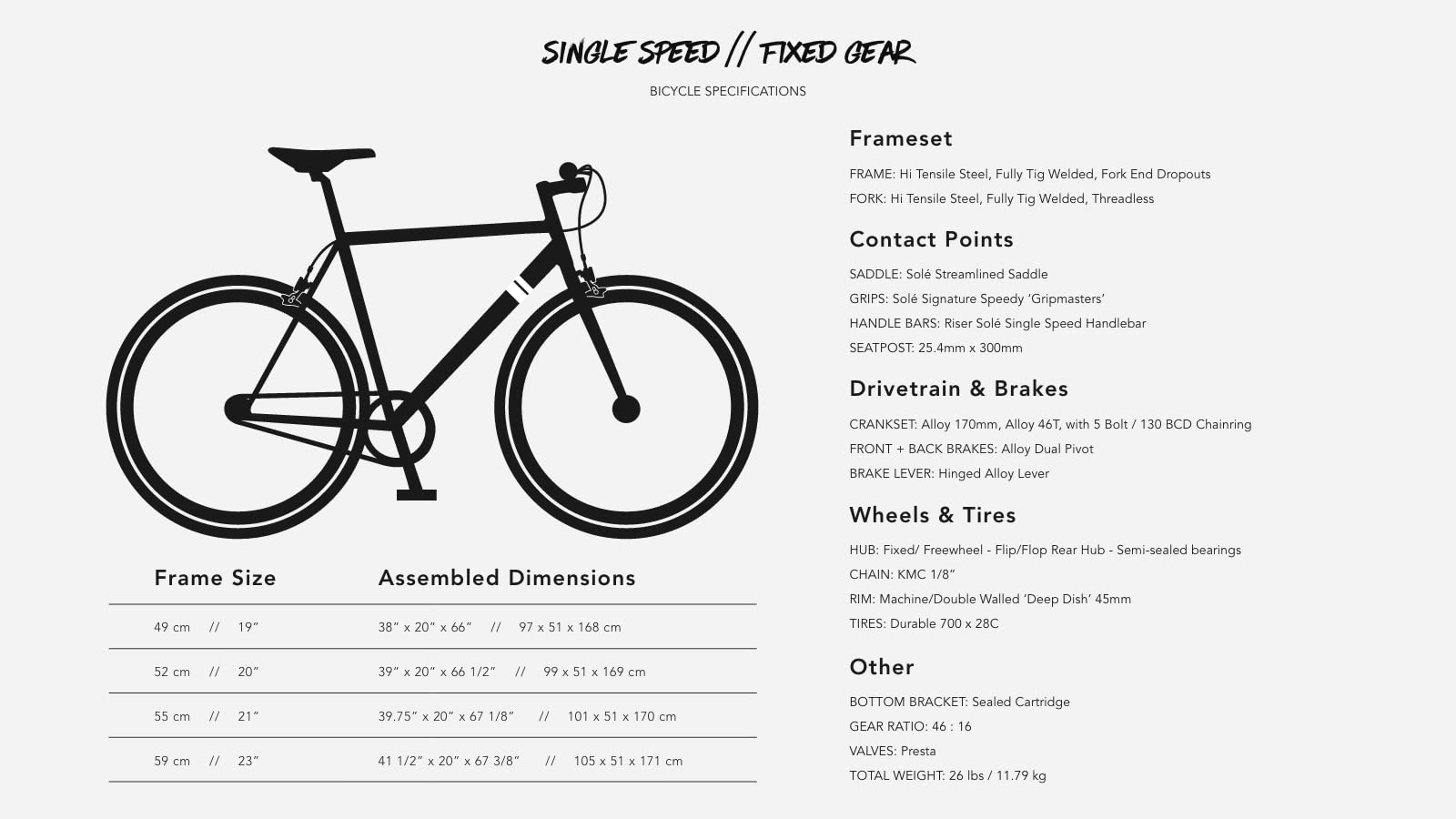 Solé Bicycles The Overthrow II Single Speed/Fixed Gear 49cm