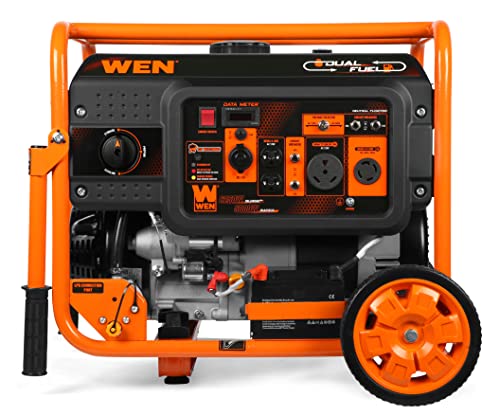 WEN DF623X 6250-Watt 120-Volt/240-Volt Dual Fuel Electric Start Portable Generator with Wheel Kit and CO Shutdown Sensor, Black
