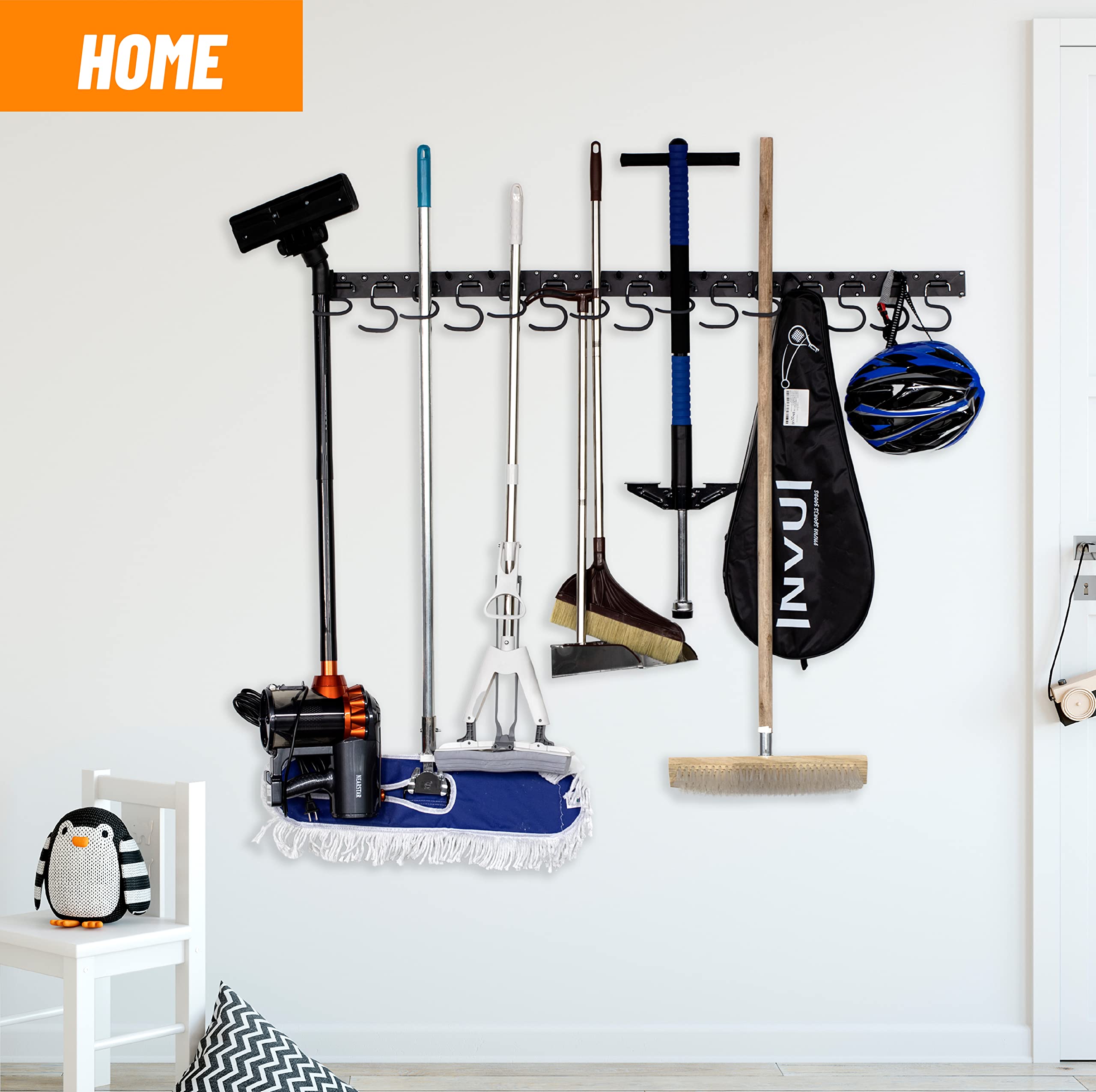 POETISKE Garage Tool Organizer Wall Mount 4PC, Garage Storage Shelving, Heavy Duty Wall Mount, 64" Extendable Racks, Ideal Hooks for Hanging Garden Tool, Mop Shovel Kitchen Yard Storage