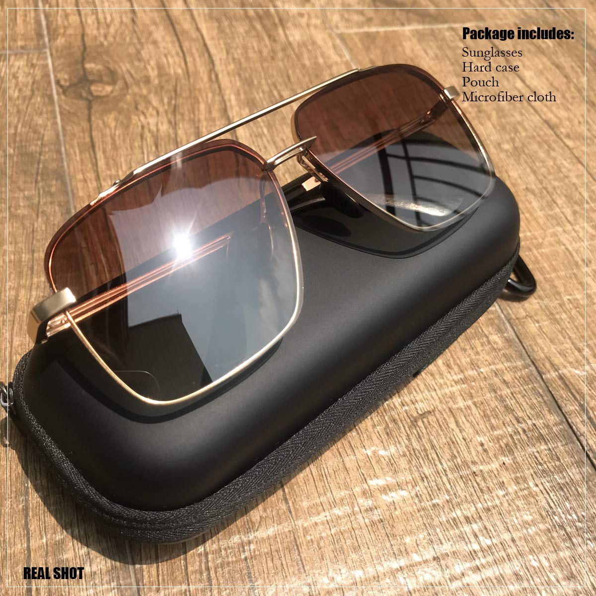 Square polarized sunglasses for men - Oversized Aviator Metal Frame - Gradient UV Protection Lenses (Gold | Brown Gradient)