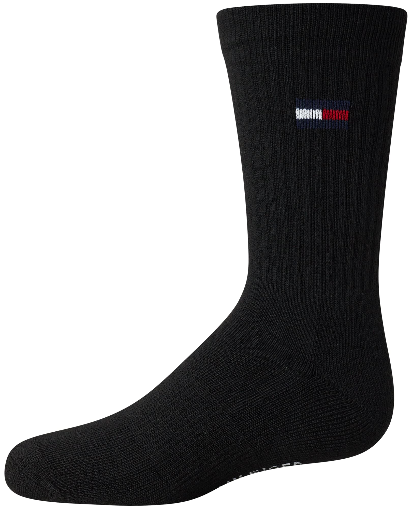 Tommy Hilfiger Unisex Kids' Athletic Socks - Cushioned Crew Socks (6 Pack), Size Medium, Black