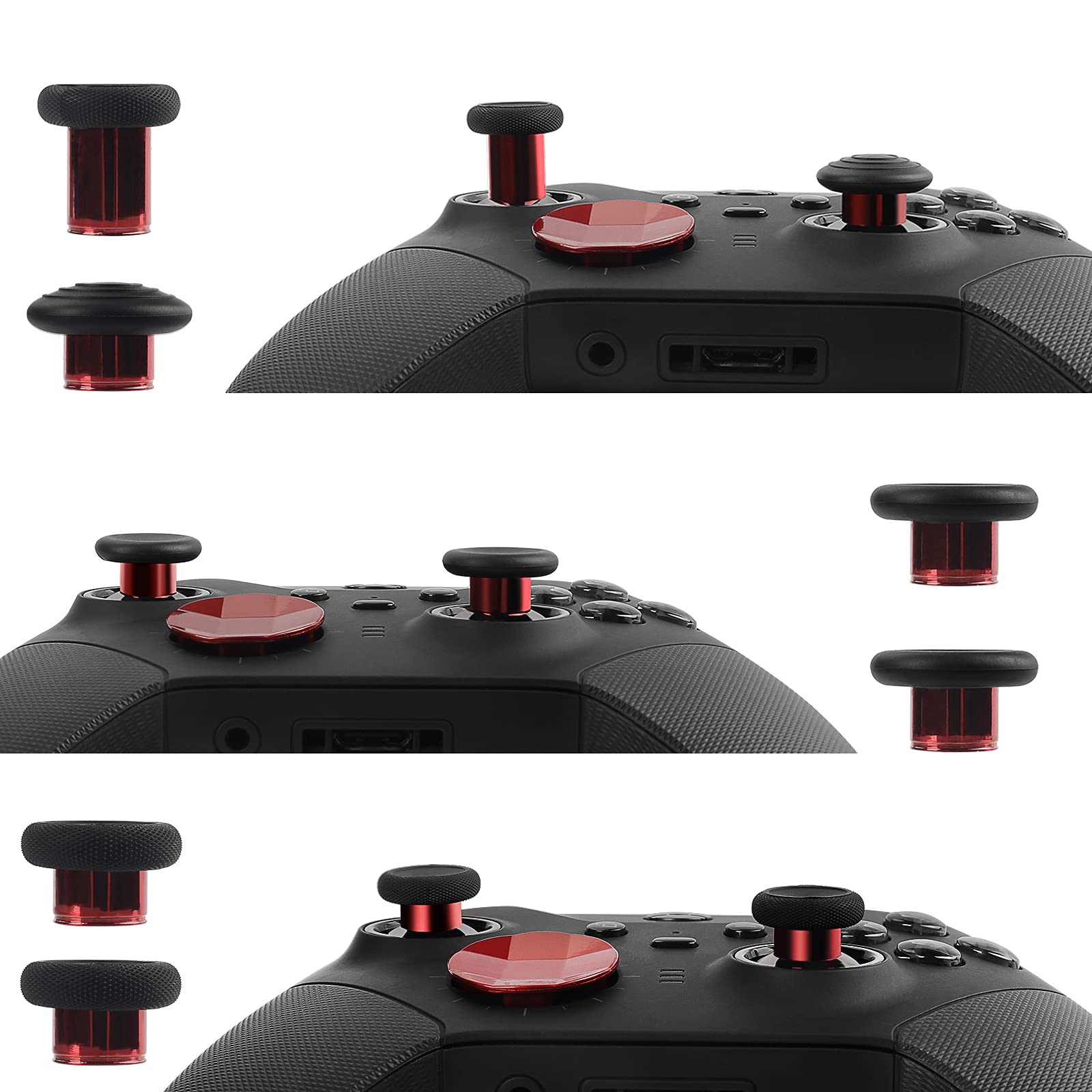 TOMSIN Replacement Magnetic Buttons Kit for Xbox Elite Controller Series 2 Accessories, Includes 6 Metal Plating Joysticks, 4 Paddles, 2 D-Pads, 1 Adjustment Tool (Plating Red)