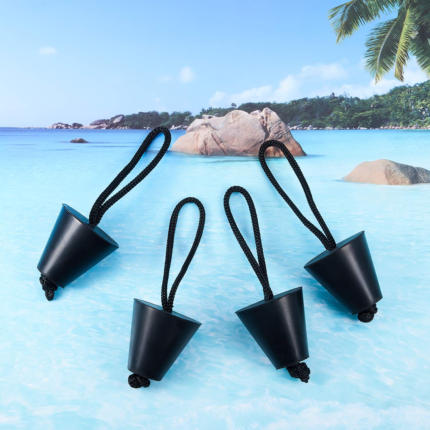 Sumind 8 Pieces Kayak Scupper Plug Silicone Scupper Plug Drain Holes Stopper Bung with Lanyard(Black)