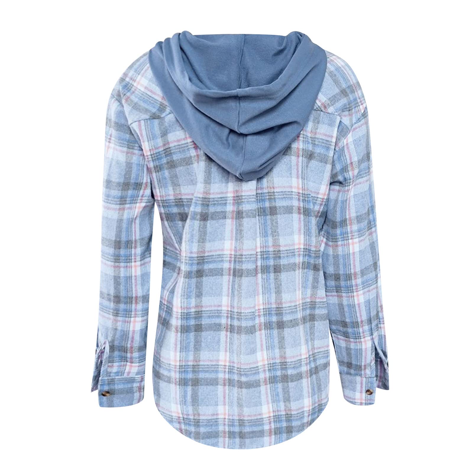 Womens Flannel Color Block Plaid Blouses Button-Down Pocket Long Sleeve Tops Plaid Jackets for Women Blue