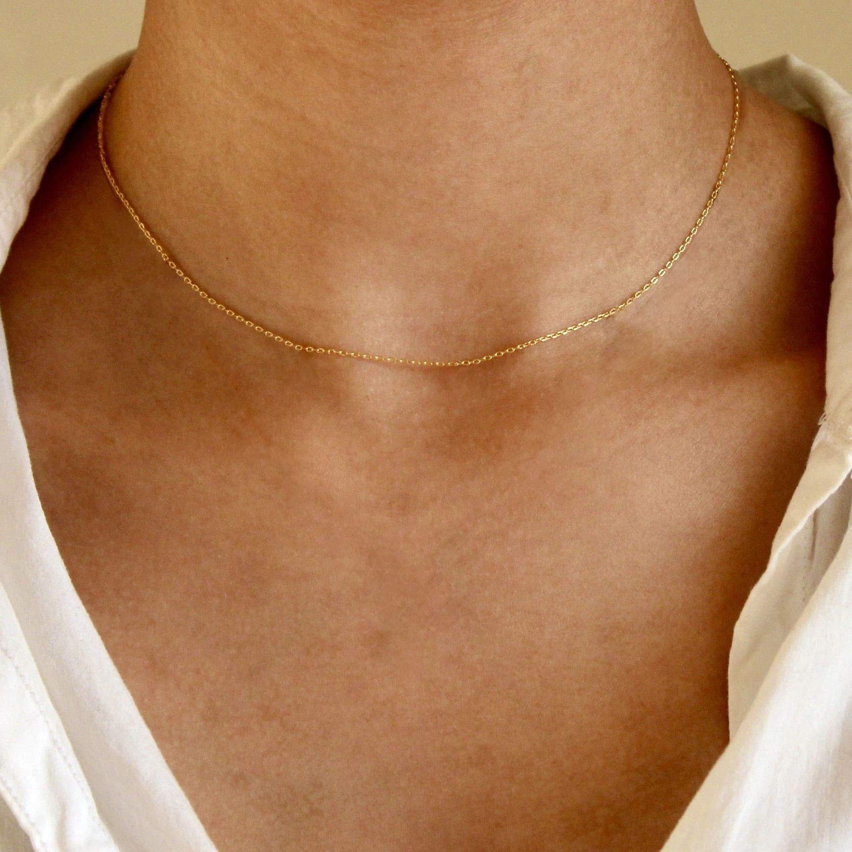 Vavily Dainty Thin Chain Choker Necklace for Women 14k Plated Gold Minimalist Short Chain Necklaces Jewelry Gift