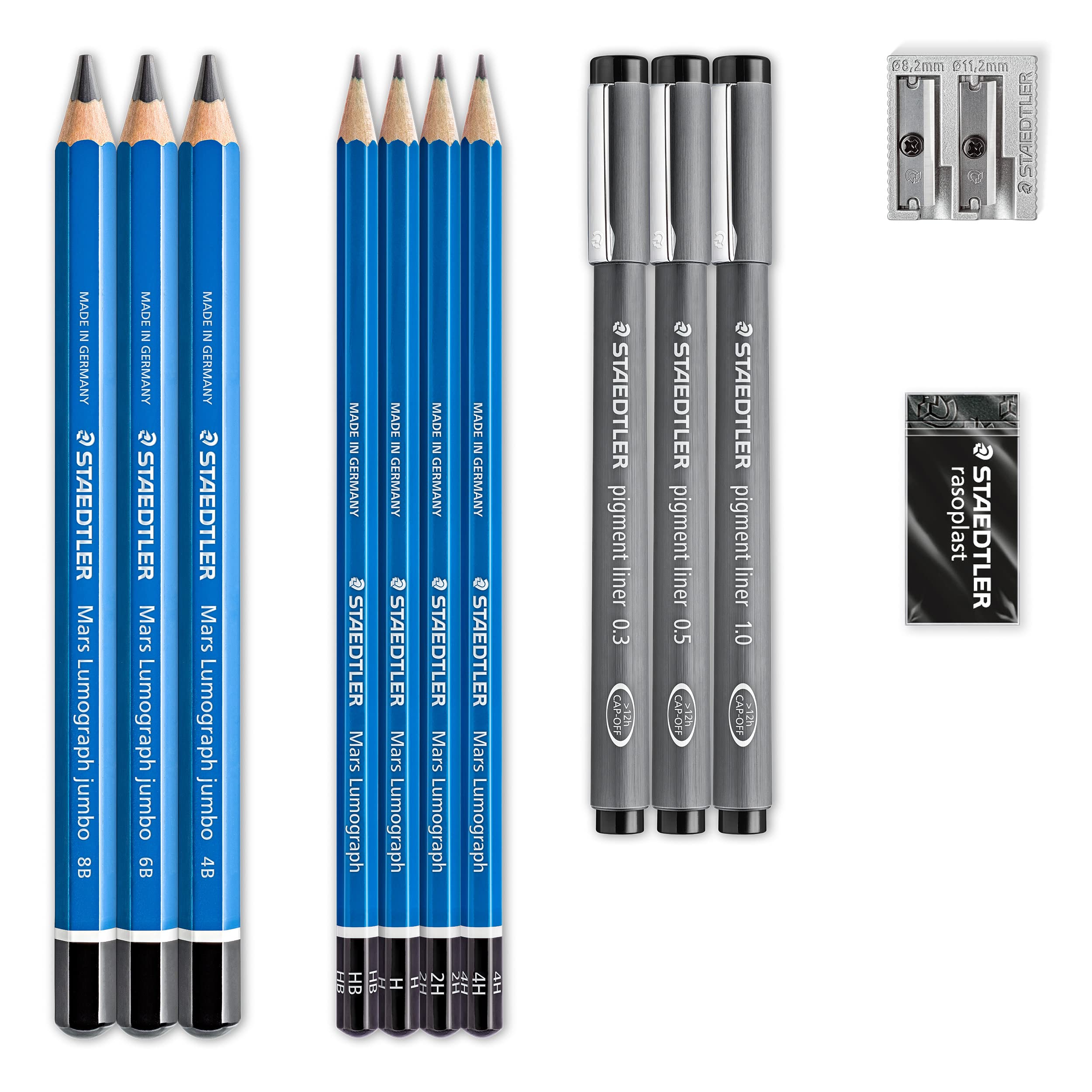 Staedtler Mars Lumograph Art Set | Drawing Kit with Art Pencils, Drawing Pens, Eraser and Double Hole Sharpener (61 100)