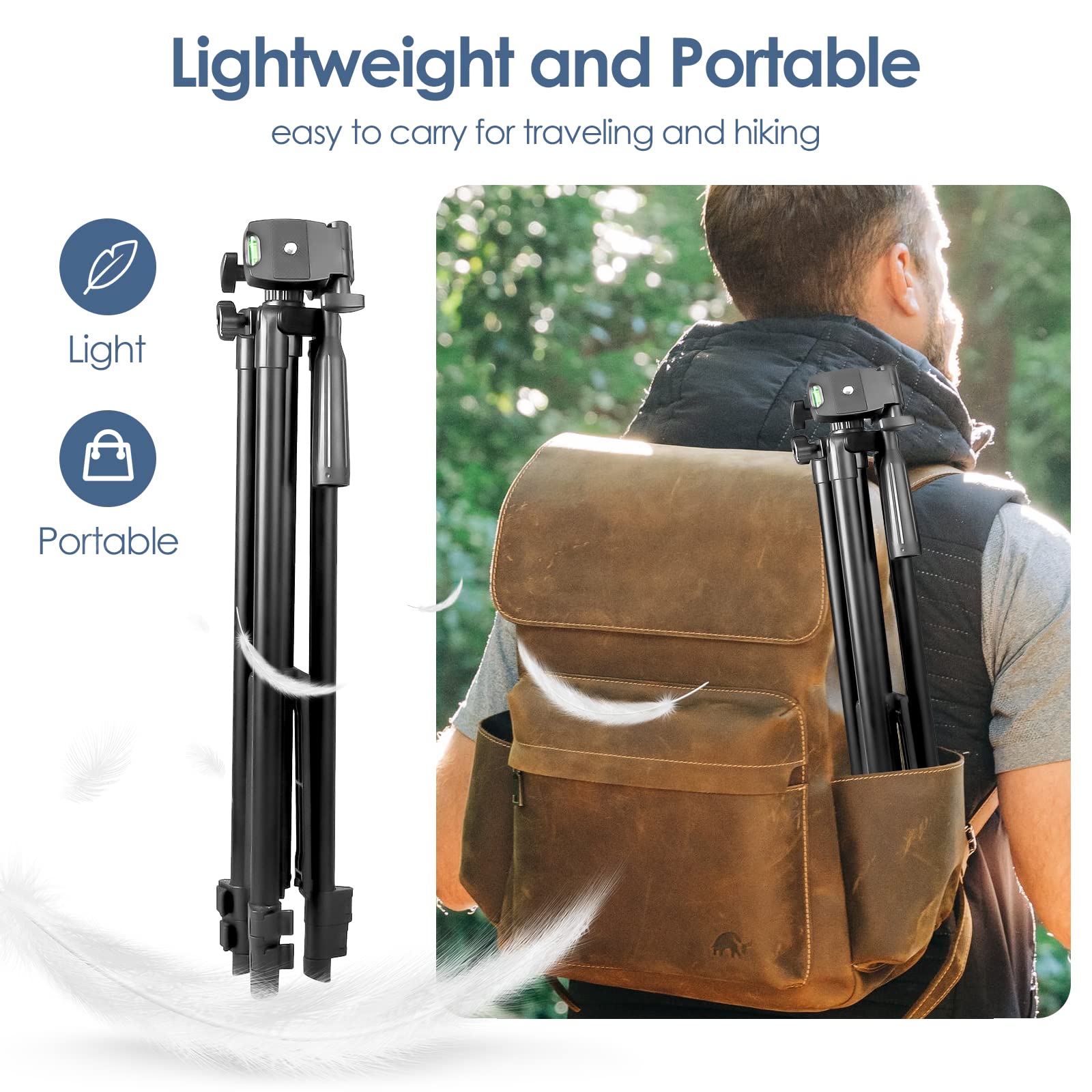 UBeesize 50-inch Lightweight Tripod for Cameras and Cell Phones, Aluminum Travel Tripod with Adjustable Phone Mount for iPhone and Android Black