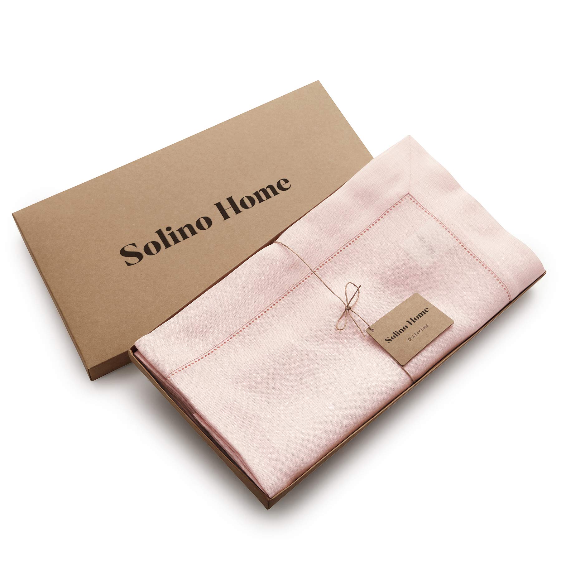 Solino Home Pink Linen Tablecloth 60 x 120 Inch β 100% Pure Linen Classic Hemstitch Tablecloth β Machine Washable Dining Tablecloth for Summer