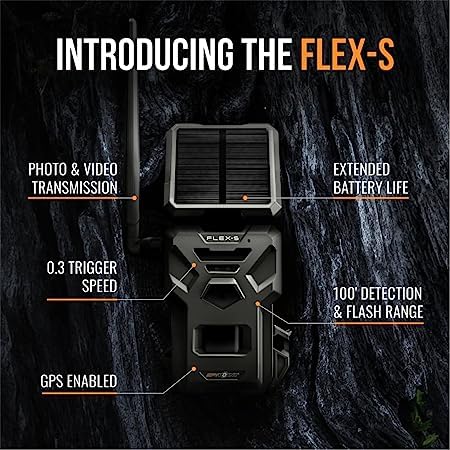 SPYPOINT Flex-S Solar Cellular Hunting Trail Camera (2pk), Integrated Solar Panel, On-Demand Capable, LTE Connectivity, 100-foot Flash/Detection Range, Internal Battery + Two SD Cards
