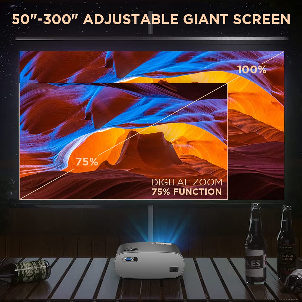 TENKER WiFi Bluetooth Projector, 9500L Native 1080P Projector 4k Support, 300‘’ Full HD Outdoor Projector Support Zoom/Sleep Timer, Mini Video Projector Compatible w/Phone/Laptop/PC/DVD/TV