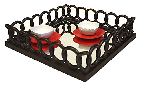 ZUCCOR TMML20 20"X20" French Square Ottoman Serving Tray with Mirror, Made with Cast Aluminum in Oil Rubbed Bronze Finish, 20 x 20 x 5