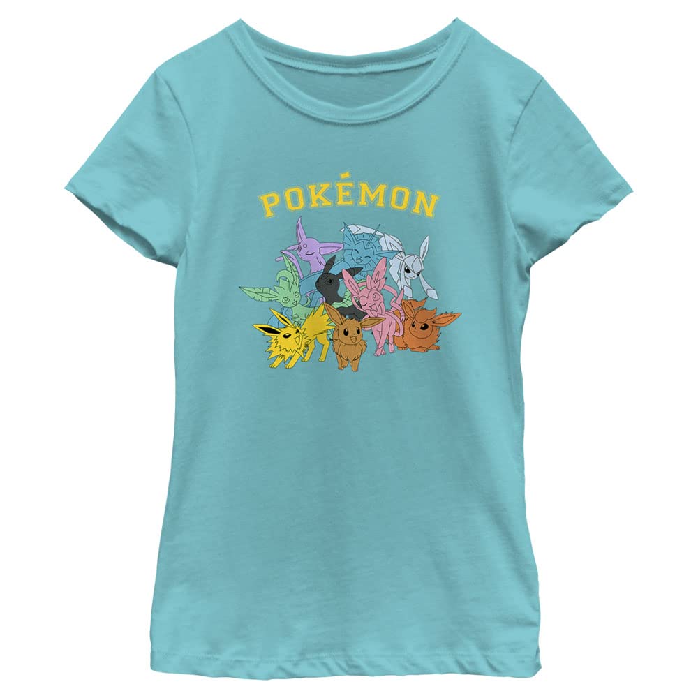 Pokemon Gotta Catch Eeveelutions Girls Short Sleeve Tee Shirt Tahiti Blue
