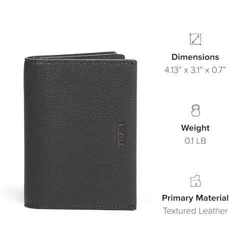 TUMI - Nassau Gusseted Card Case Leather Wallet - Mens Card Case Wallet - Grey Texture
