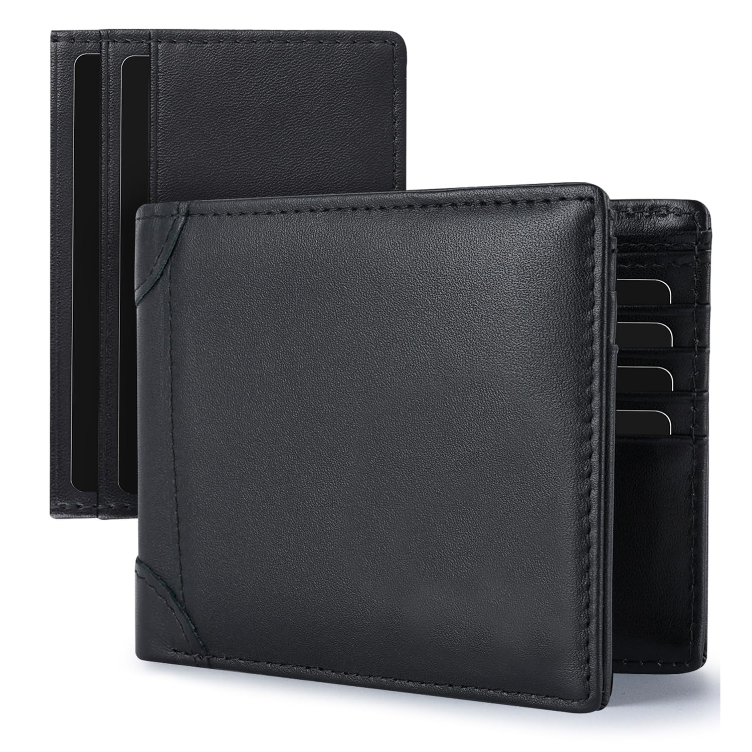 Swallowmall Mens Wallet RFID Genuine Leather Slim Bifold Wallets For Men Removable ID Windows 11 Cards Holders Gift Box