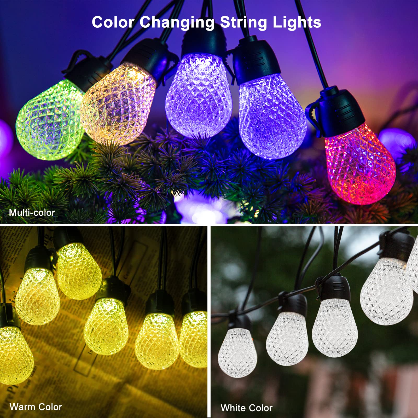 OuZong 49ft Outdoor String Lights, 1.5 Times Longer lifespan, Remote and App Control String Lights, Outdoor Lights for Patio Waterproof Connectable String Lights Indoor for Backyard