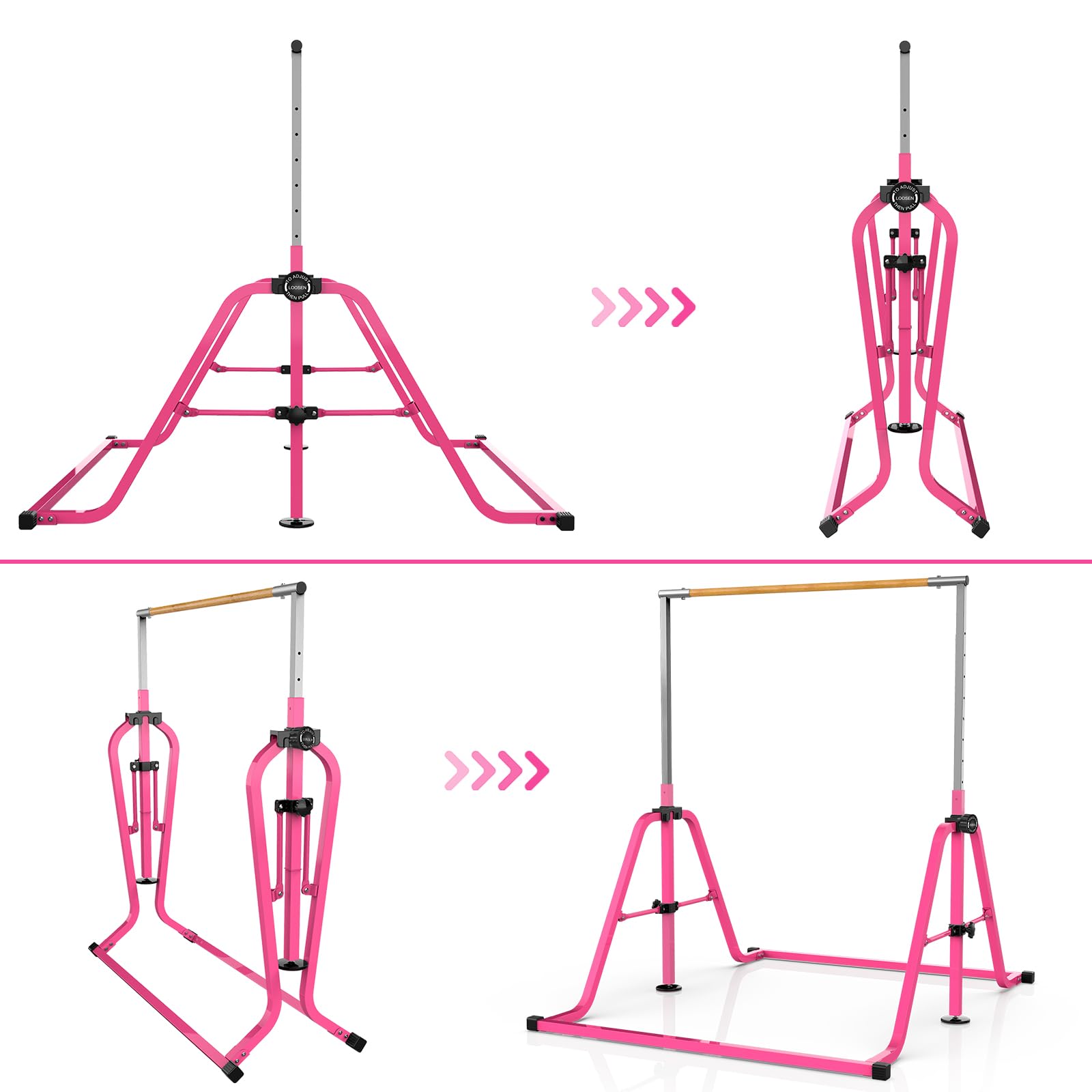 Tenpeek Gymnastics Bars for Home Ages 8-12, 3' to 5' Adjustable Height Gymnastic Horizontal Bars, Junior Training Bar Kids Folding Training Monkey Bars for Kids