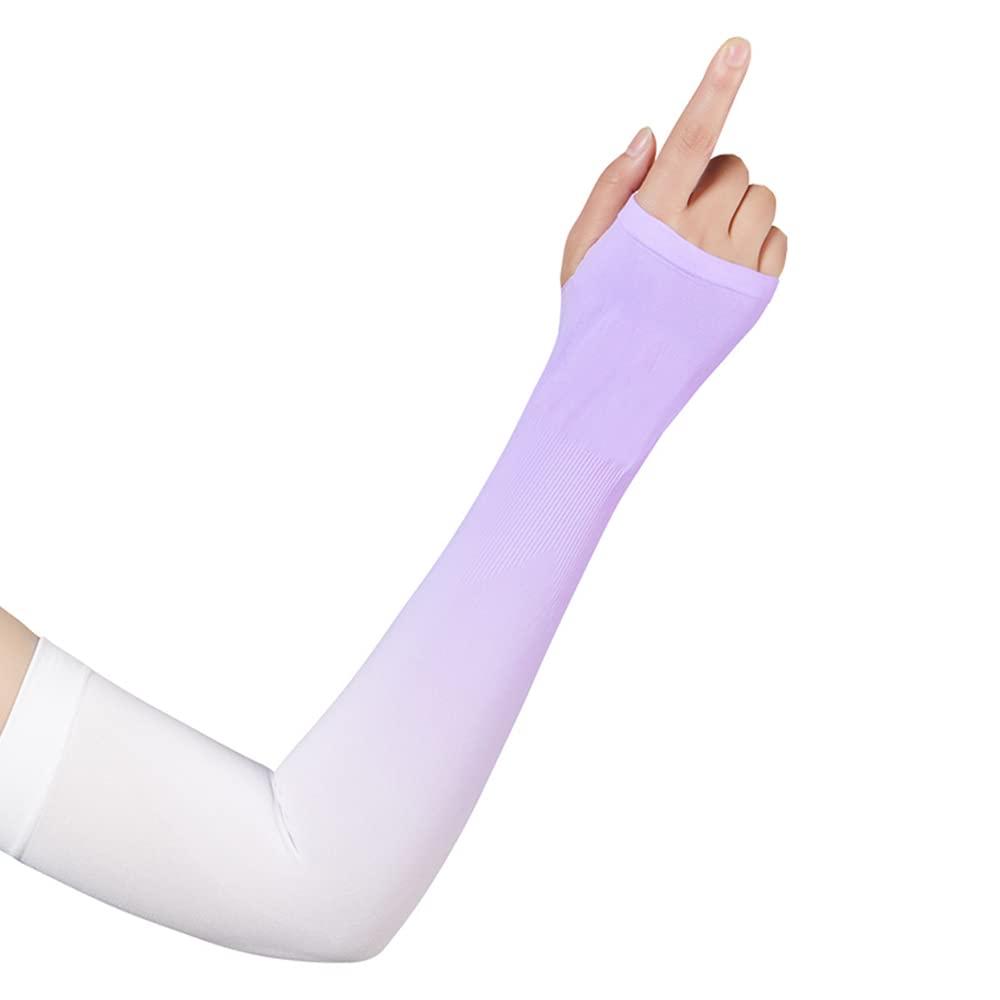 Wuzkeu 2 Pairs Gradient Color Sun Protection Sleeve Outdoor Cycling UV Protection Armguard (Purple White gradient)