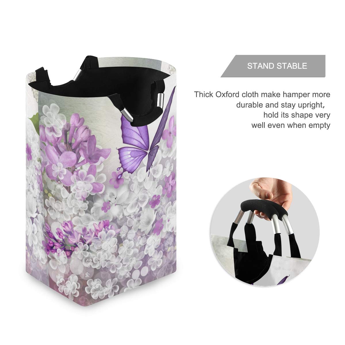 senya Butterflies Flowers Purple Large Storage Basket Collapsible Organizer Bin Laundry Hamper for Nursery Clothes Toys