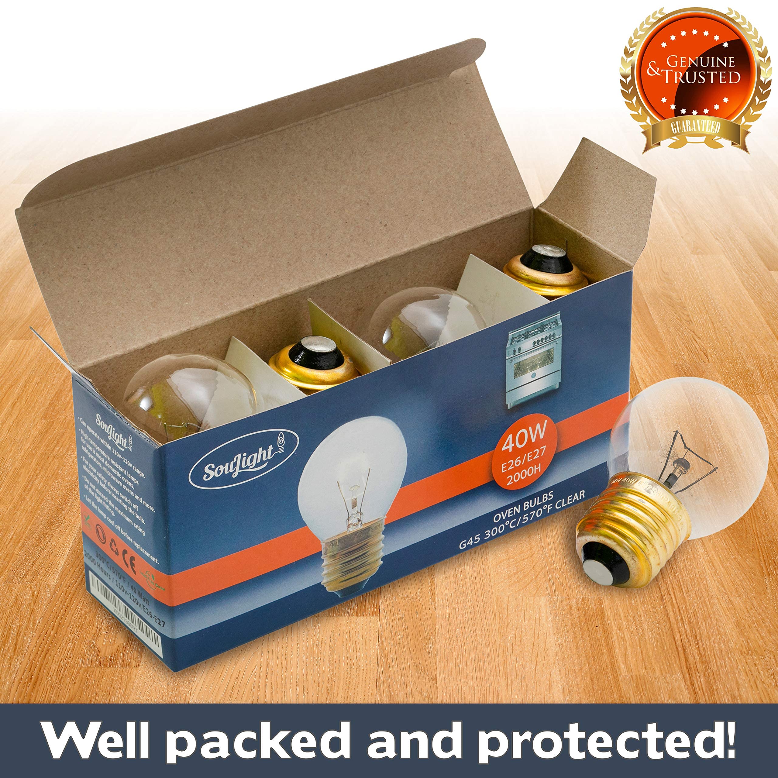Oven Light Bulbs β 40 Watt Appliance Replacement Bulbs for Oven, Stove, Refrigerator, Microwave. High Temp G45 E26/E27 Socket. Standard Lead-Free Base - 400 Lumens β Warm White. 4 Pack