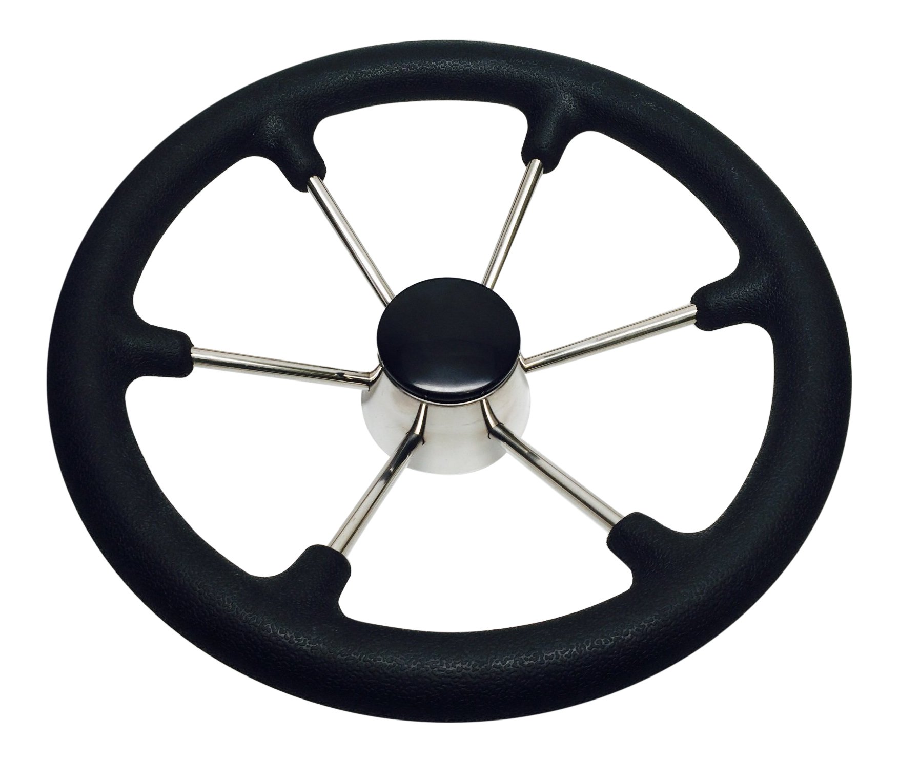 Pactrade Marine Boat SS304 Steering Wheel with Sleeve 6 Spoke, Black