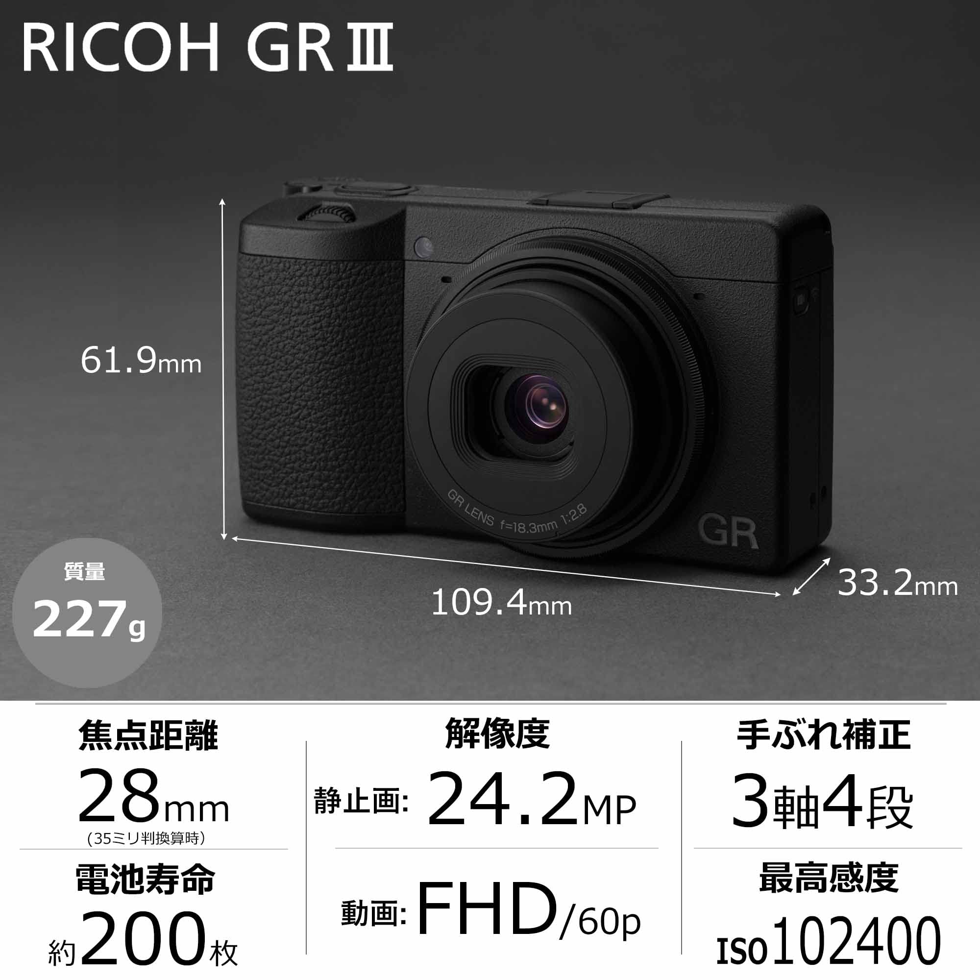 RICOH Digital Camera GRIII APS-C Size CMOS Sensor GR3 15041