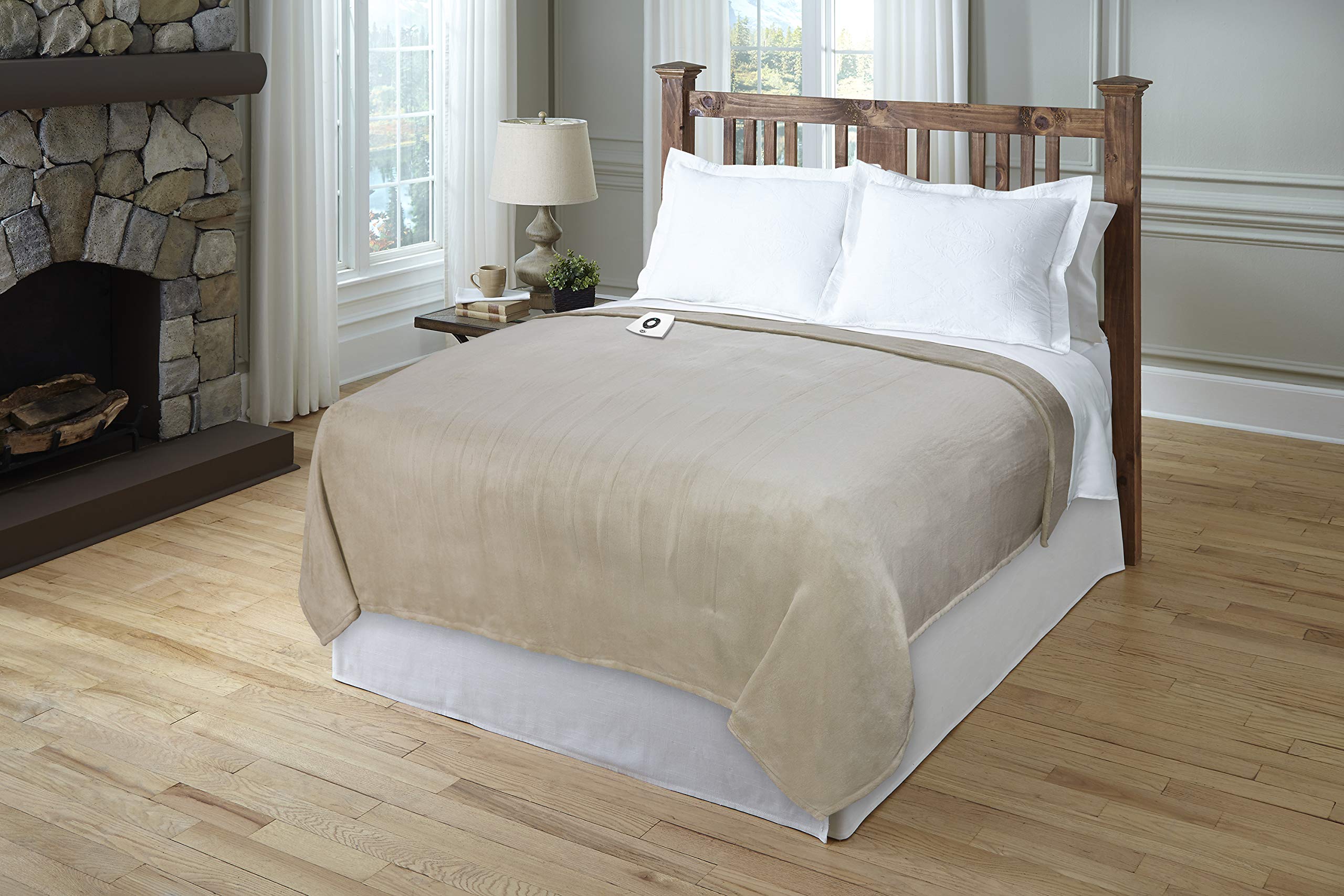 Serta | Super Soft Microplush Electric Warming Blanket with 5 Heat Settings, Auto-Shut Off & Overheat Protection, Queen, Sand