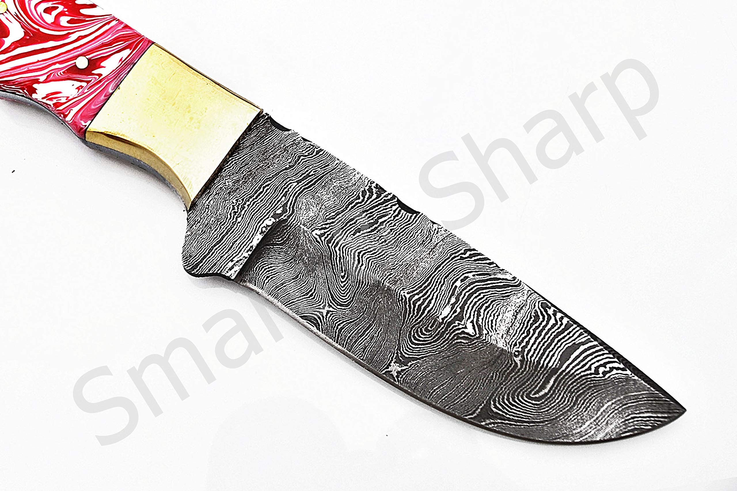 Smart & Sharp Custom Handmade Damascus Steel Hunting Knife/Skinning Knife AA-17236, 17237, 17238, 17239, 17240, 17241 and 17242 (Red & White Resin)