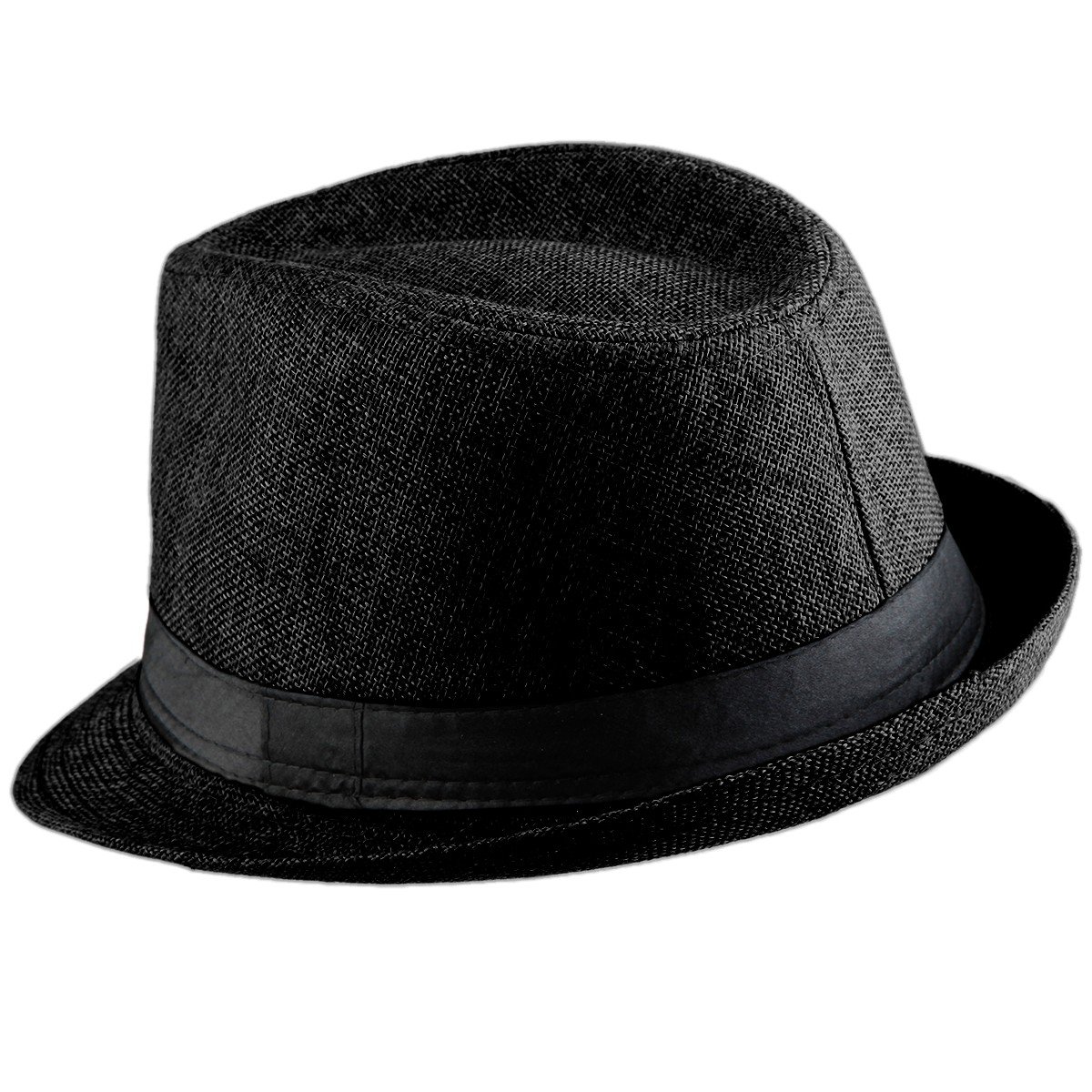 Samtree Fedora Hats for Women Men,Braid Straw Short Brim Jazz Panama Cap(01-Black)