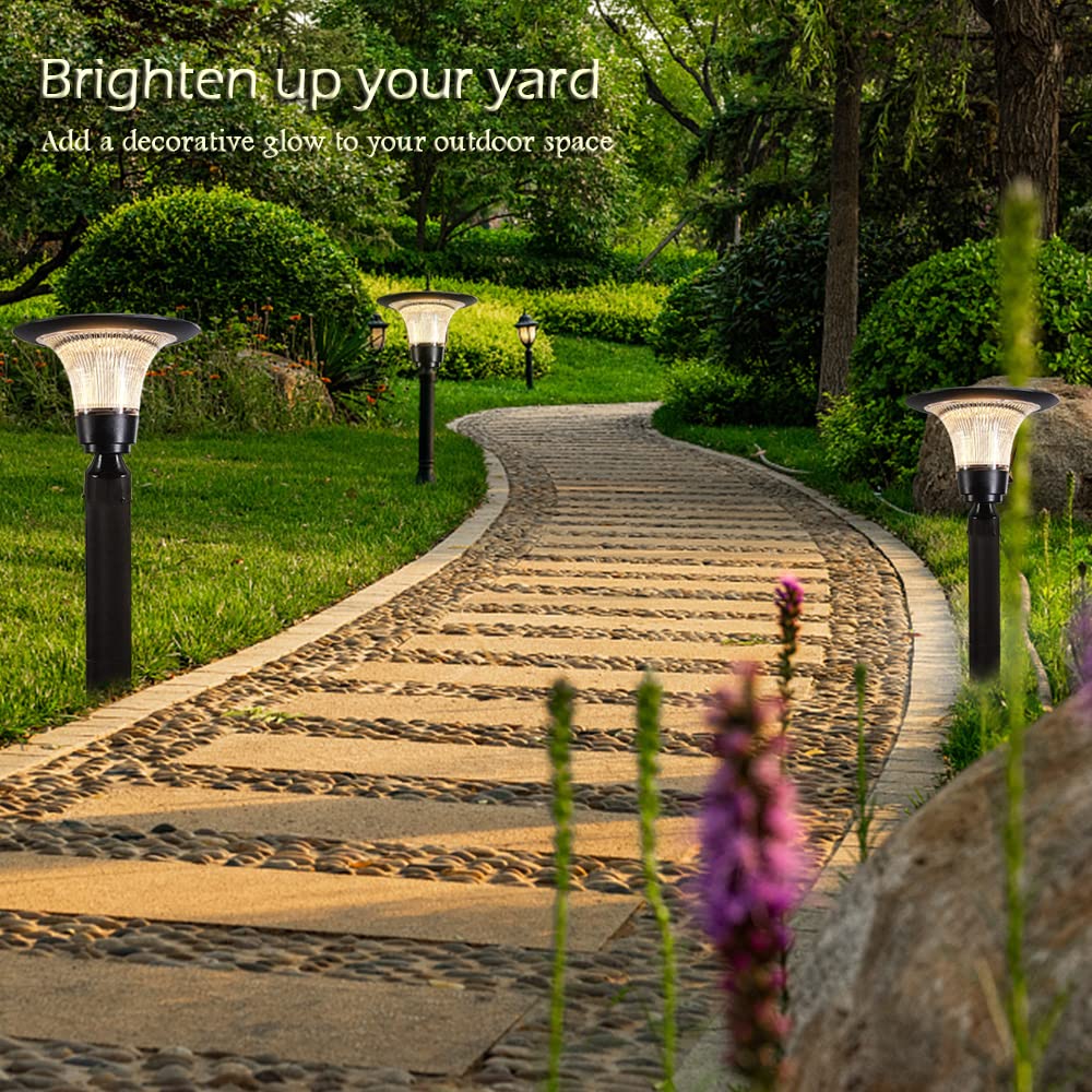 UDOOSOL Solar-Lamp Post-Light Outdoor-Waterproof Led Lights - Warm&White Switch Solar Powered Fixture Auto On with 3" Mount Base for Pier Pole Gate Dusk to Dawn