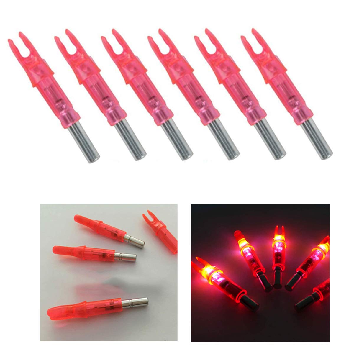 Techson 6 Pcs Lighted Arrow Nocks, Led Hunting Luminous Arrow Nocks, Tails Bow Accessories Internal Arrow End Nocks Fit for 6.2mm/0.244” Arrow Shaft (Red)