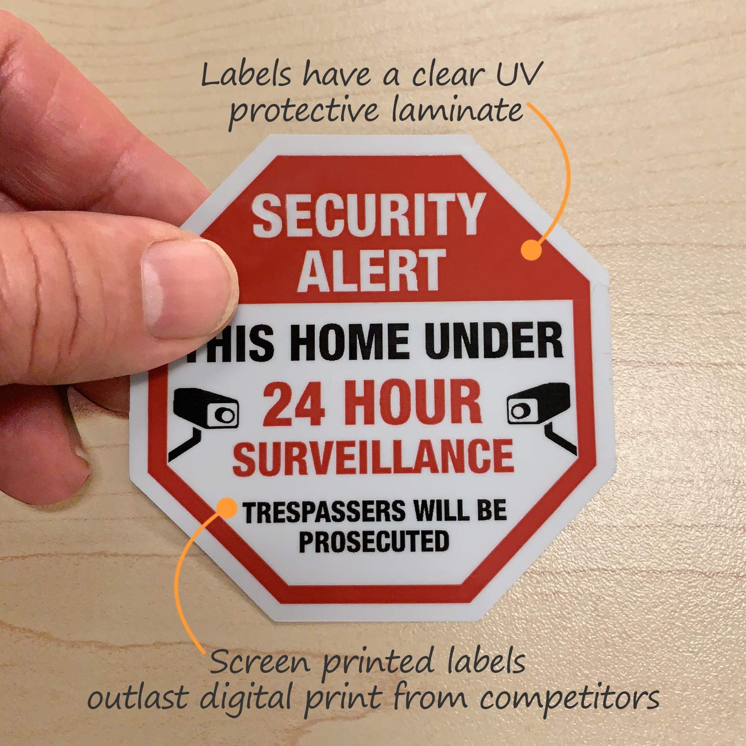 SmartSign "Security Alert - This Property Under 24 Hour Surveillance, Trespassers Will Be Prosecuted" Label Set | Double-Sided Polyester Window Decal [New]