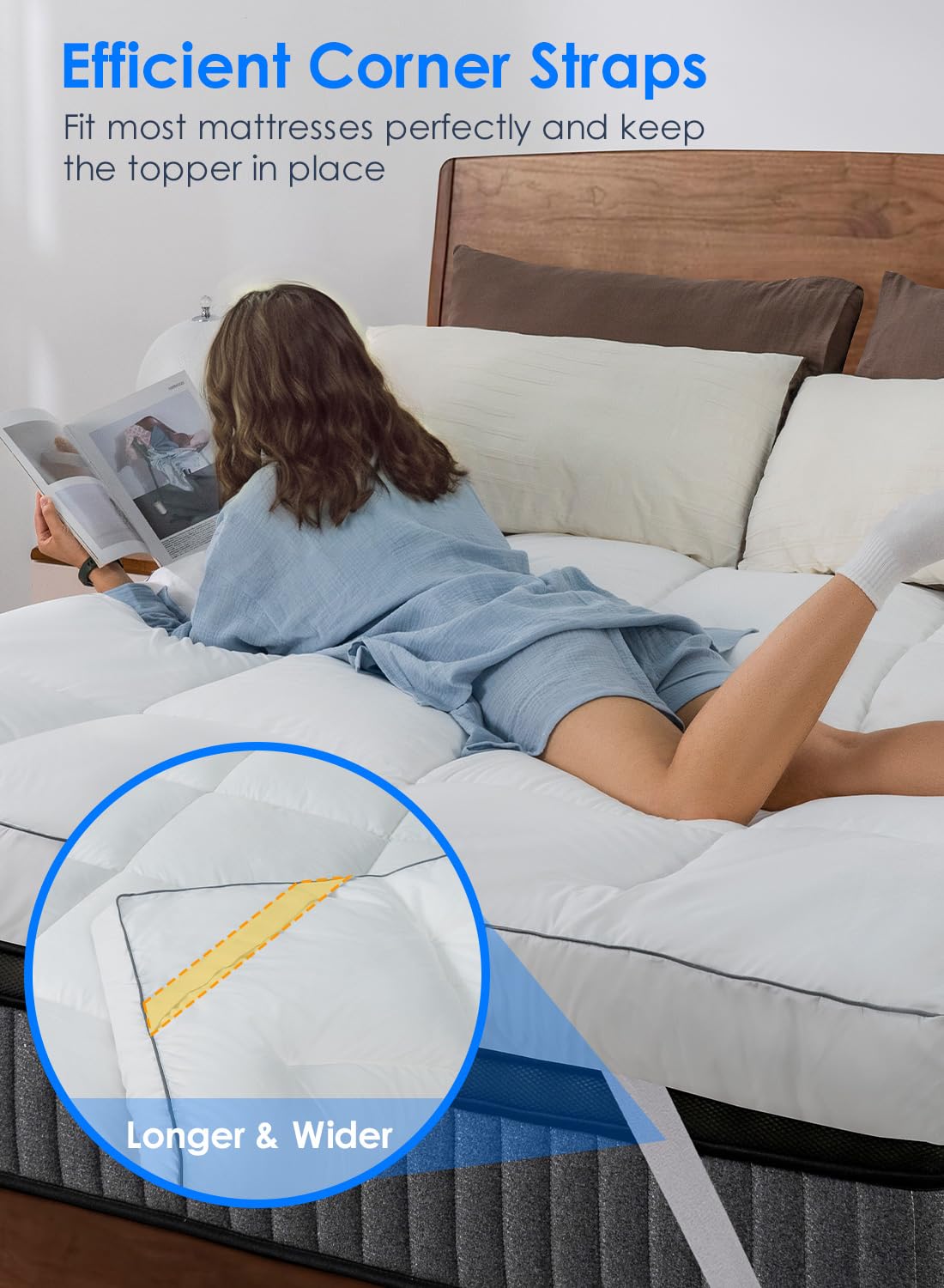 QUEEN ROSE Mattress Topper King, Extra Soft Pillow Top King Mattress Topper, Cooling Thick Plush Bed Topper Snow Down Alternative, Baffle Box White, for Back Pain Relief